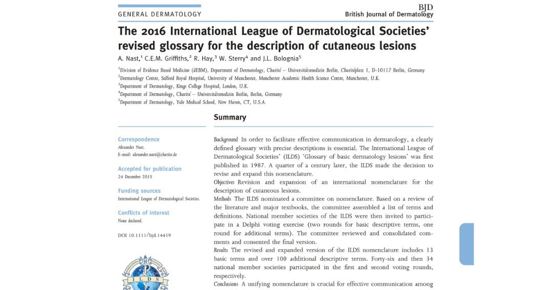 Glossary for Dermatology Terms - ILDS